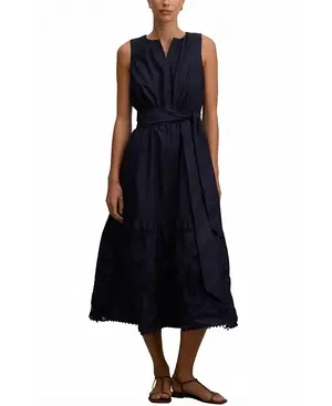EVER NEW Evie Sleeveless Embroidered Tie Midi Dress - Navy