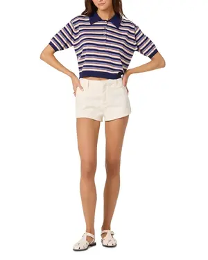 Astr The Label Scottie Striper Short Sleeve Sweater - Navy Multi