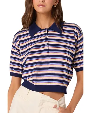 Astr The Label Scottie Striper Short Sleeve Sweater - Navy Multi
