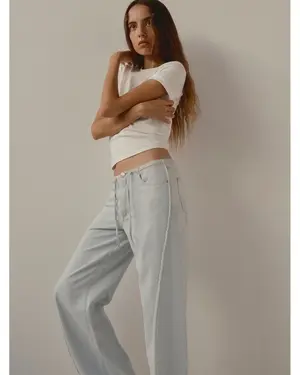 DL1961 Sienna Aura Low Slung Wide Leg Relaxed Jeans - Saltstone