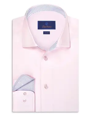 David Donahue Trim Fit Twill Solid Dress Shirt - Pink