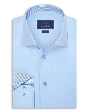David Donahue Trim Fit Twill Solid Dress Shirt - Sky