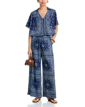 Aqua Bandana Print Short Sleeve Top