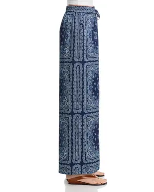 Aqua Bandana Print Wide Leg Pants