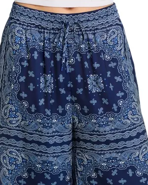 Aqua Bandana Print Wide Leg Pants