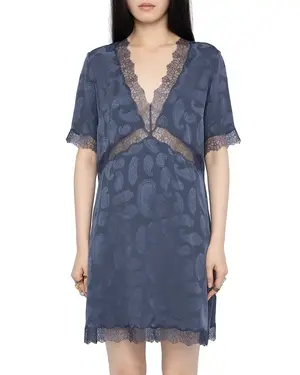 Zadig&Voltaire Redoxa Silk Paisley Jacquard Dress With Lace Trim - Storm