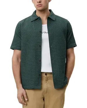 LES DEUX Check Seersucker Short Sleeve Shirt - Pine Green