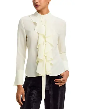 Alexander McQueen Silk Crepe De Chine Ruffle Blouse - Cream