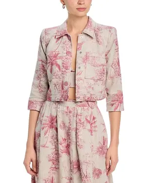 L'Agence Eda Crop Jacket - Tan Multi Jungle Toile
