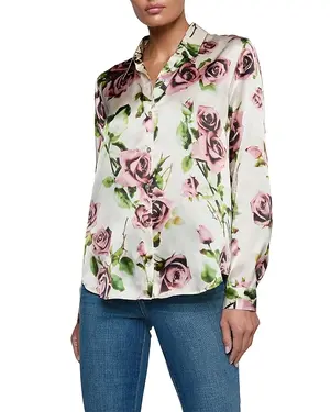 L'Agence Tyler Silk Blouse - Ecru/mauve Romantic Rose