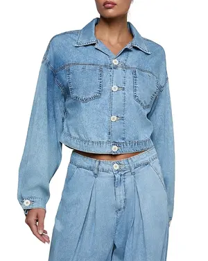 L'Agence Cropped Balloon Sleeve Denim Jacket