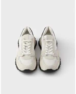 Prada Mesh Fabric And Suede Lace-up Sneakers - White