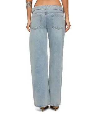 EDIKTED Buckled Low Rise Baggy Jeans - Light-blue-washed
