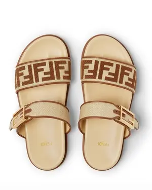 Fendi Gia Slides With Buckle Detail - Tan/brown