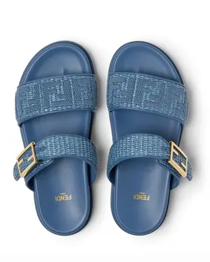 Fendi Buckle Slides - Denim