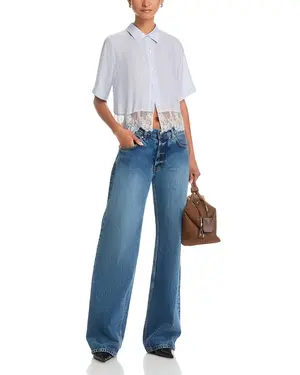 FRAME Silk Lace Trim Striped Shirt