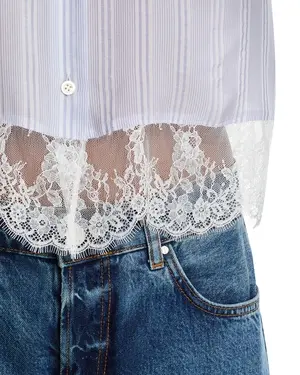 FRAME Silk Lace Trim Striped Shirt