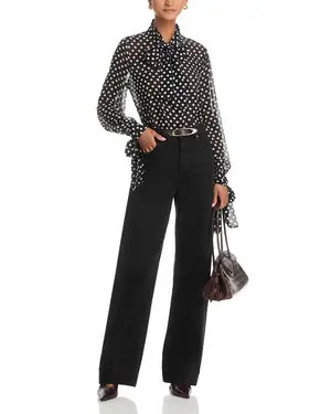 FRAME Silk Polka Dot Pussy Bow Blouse - Black Multi