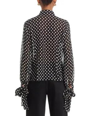 FRAME Silk Polka Dot Pussy Bow Blouse - Black Multi