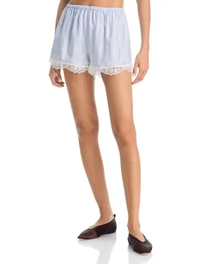 FRAME The Stripe Silk Lace Trim Shorts