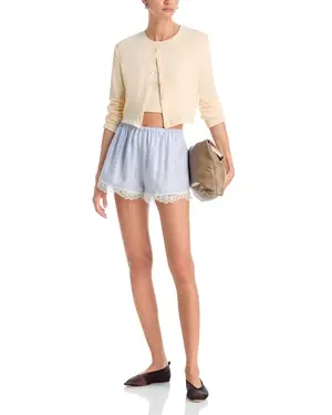 FRAME The Stripe Silk Lace Trim Shorts