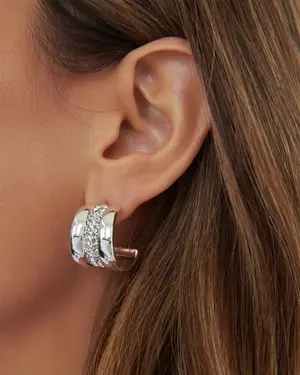 Ettika Pave Cubic Zirconia Hoop Earrings - Silver