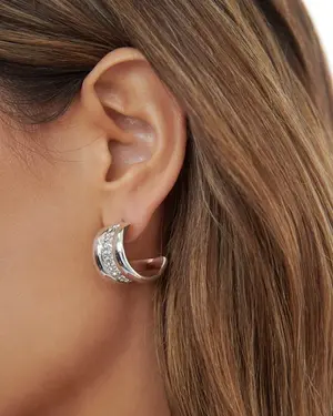 Ettika Pave Cubic Zirconia Hoop Earrings - Silver
