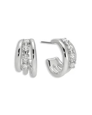 Ettika Mini Hoop Earrings With Pave Detail - Silver