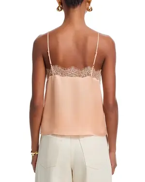 ANINE BING Lace Trim Silk Blend Camisole - Pink