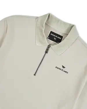 PAPER PLANES French Terry Script Weld Quarter Zip Polo