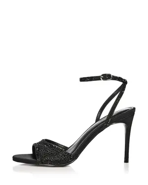 Aqua Naya Embellished Mesh High Heel Sandals - Black Multi