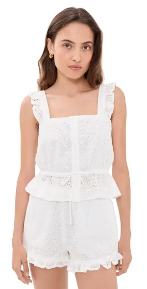 Blanknyc Embroidered Cotton Square Neck Top With Front Tie