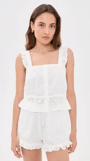 Blanknyc Embroidered Cotton Square Neck Top With Front Tie