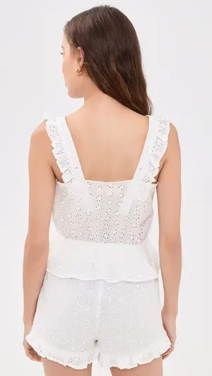 Blanknyc Embroidered Cotton Square Neck Top With Front Tie