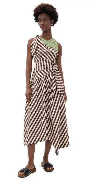 DAMSON MADDER Asymmetric Checked Midi Dress
