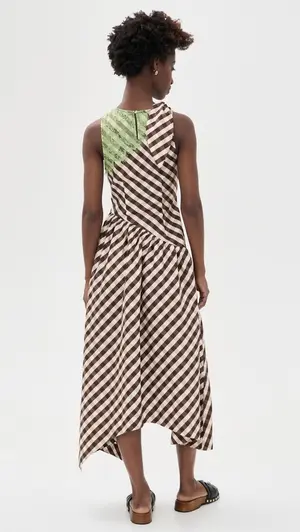 DAMSON MADDER Asymmetric Checked Midi Dress