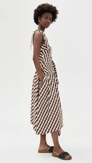 DAMSON MADDER Asymmetric Checked Midi Dress