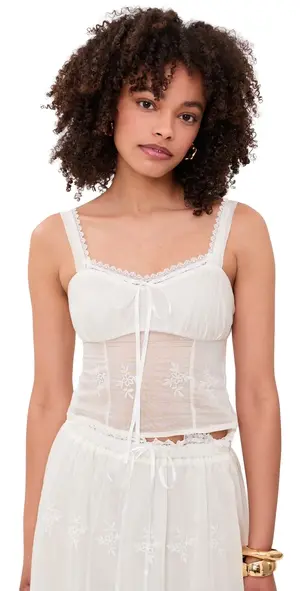 HOUSE OF SUNNY Blossom Embroidered Sweetheart Neck Top - Ivory