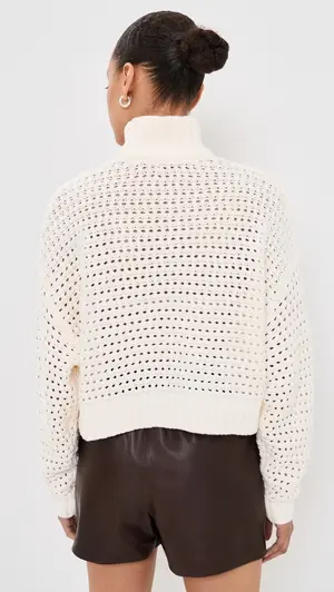 Staud Cropped Hampton Sweater With Mock Neck And Quarter Zip - Ivory