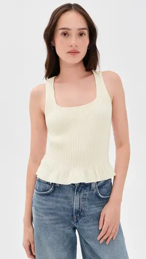 Paige Bronwyn Tank With Square Neck And Ruffle Trim - Ivory
