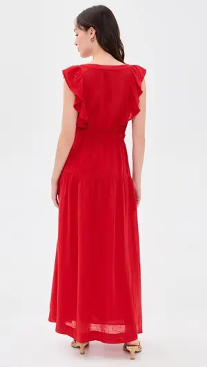 Rails Beaux Linen Blend Maxi Dress With Ruffled V-neck