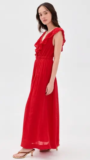 Rails Beaux Linen Blend Maxi Dress With Ruffled V-neck