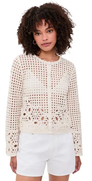 FRAME Crochet Cardigan With Floral Detail - Cream