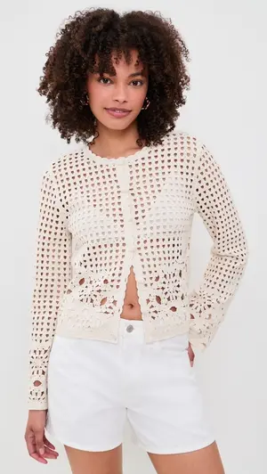 FRAME Crochet Cardigan With Floral Detail