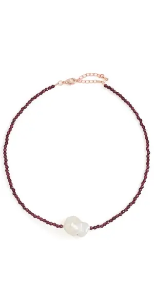 ADINA EDEN Beaded Baroque Pearl Choker Necklace - Dark Red