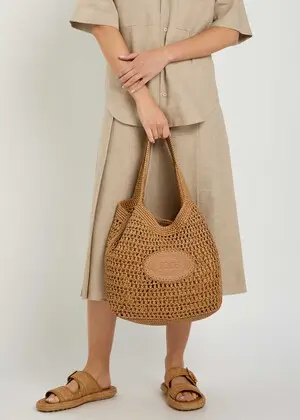 TOD'S Raffia Tote Bag With Designer Plaque