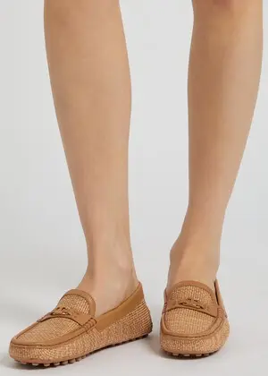 TOD'S Gommino Raffia Loafers - Camel