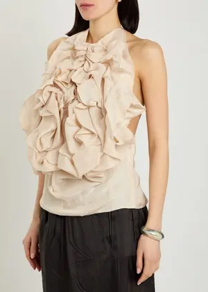 MAISON MARGIELA Ruffled Silk Halterneck Top - Sand