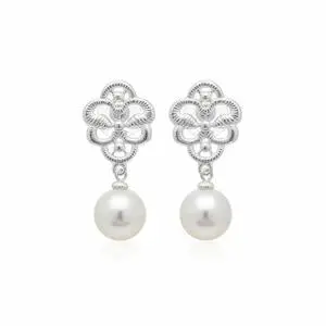 ANGEL BAROCCO Gold & Pearl Drop Lace Earrings - Silver