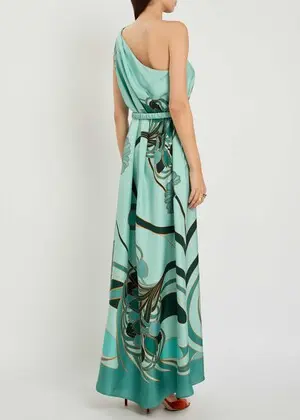 La DoubleJ Printed Silk One-shoulder Maxi Dress With Belt